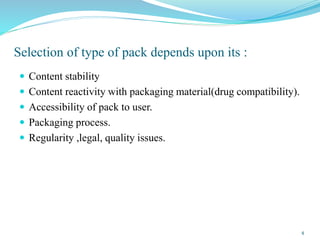 quality control test for containers, closures and secondary packing ...