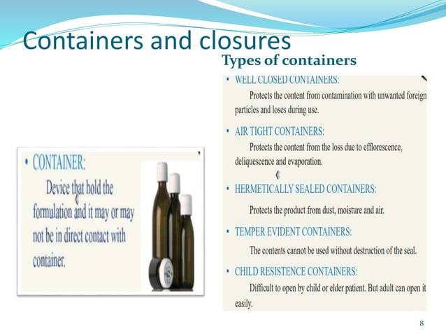 quality control test for containers, closures and secondary packing ...