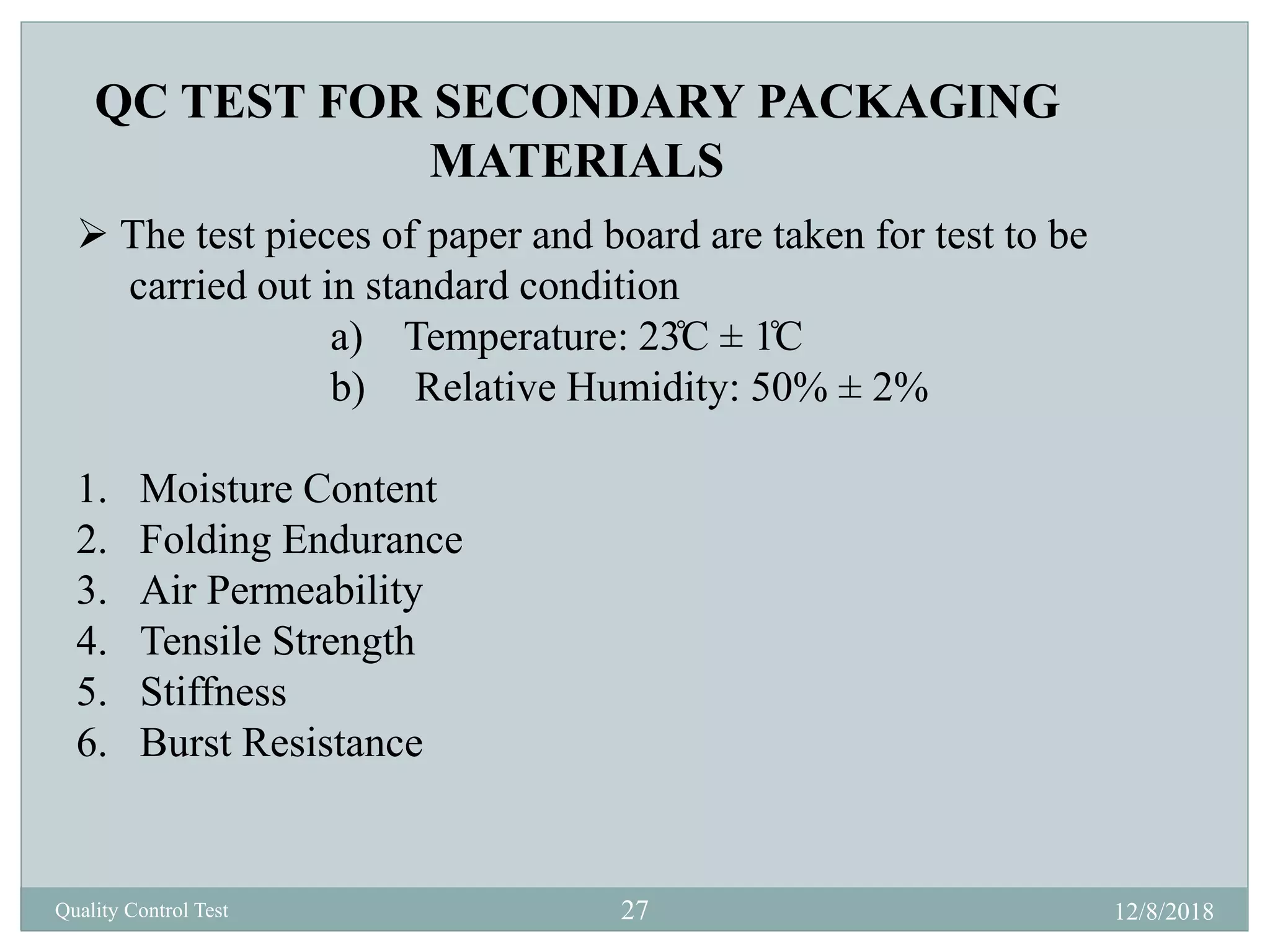 Quality control test for packaging material ,qc test for glass,metal ...