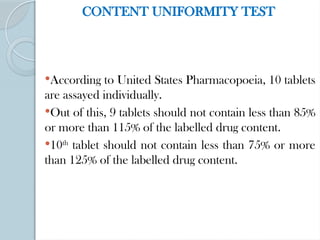 Quality control test for tablet 1.quality control test for tablet | PPTX
