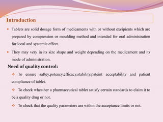 Quality control test of tablets | PPTX