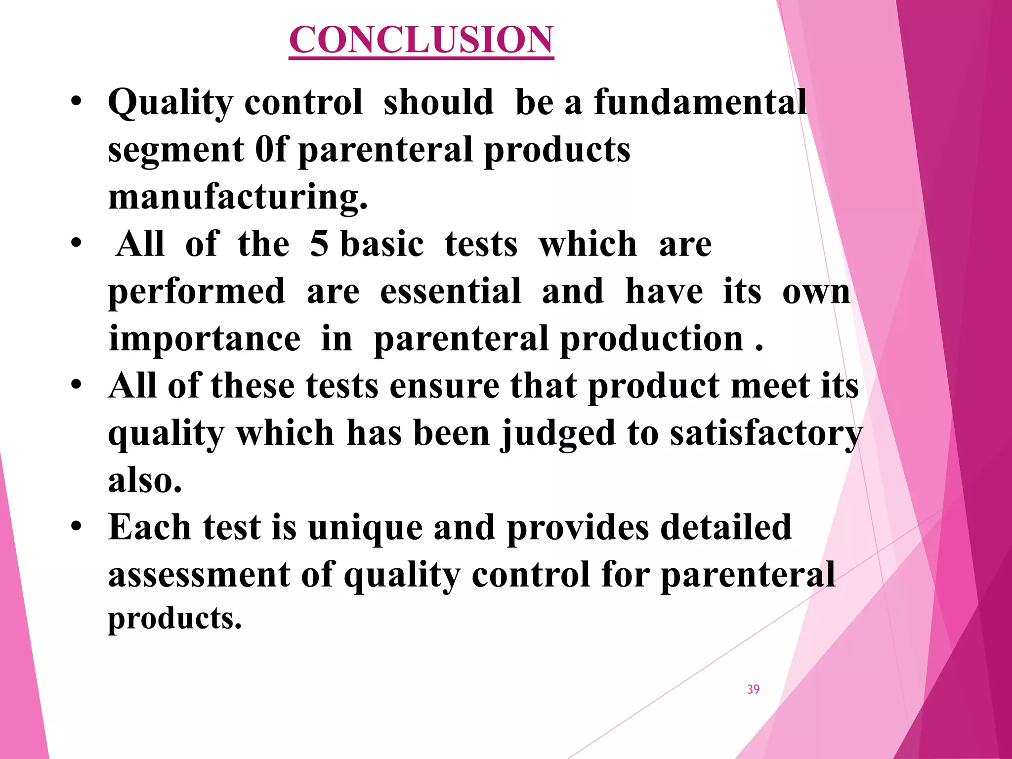 Quality control tests for parenterals ppt | PPTX