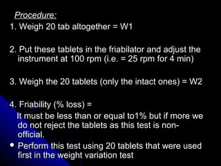 Quality Control Tests For Tablets and Capsules(QC) | PPT