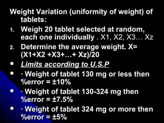 Quality Control Tests For Tablets and Capsules(QC) | PPT