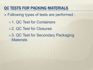 Quality control tests pm | PPTX