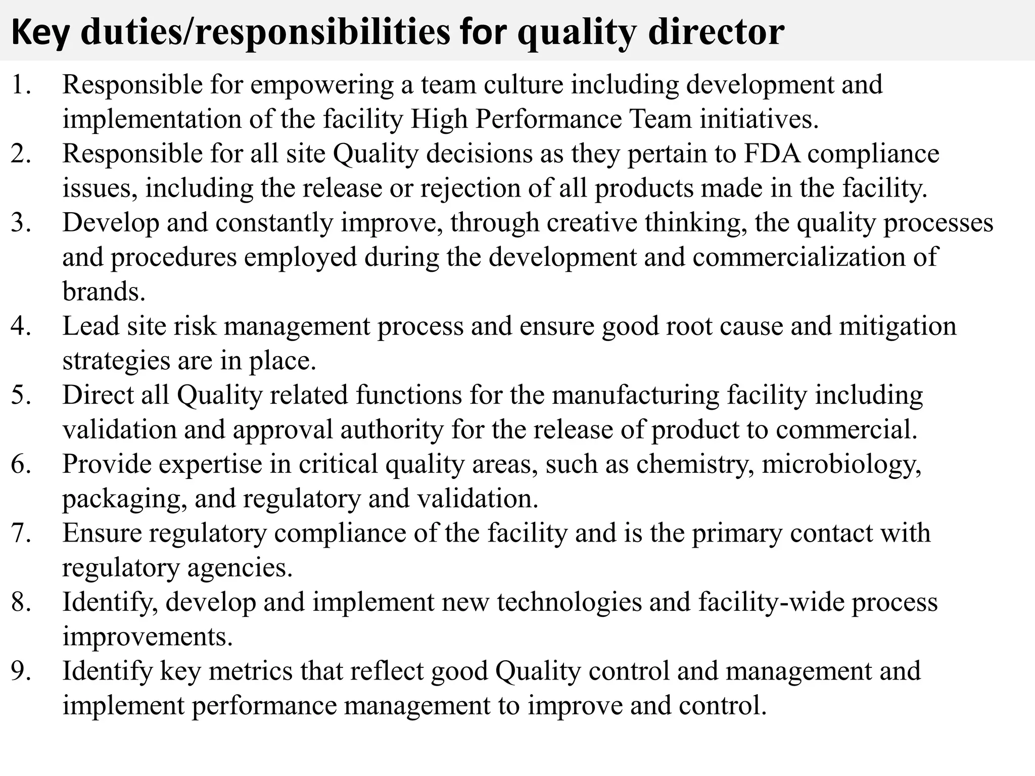Quality director job description | PPTX