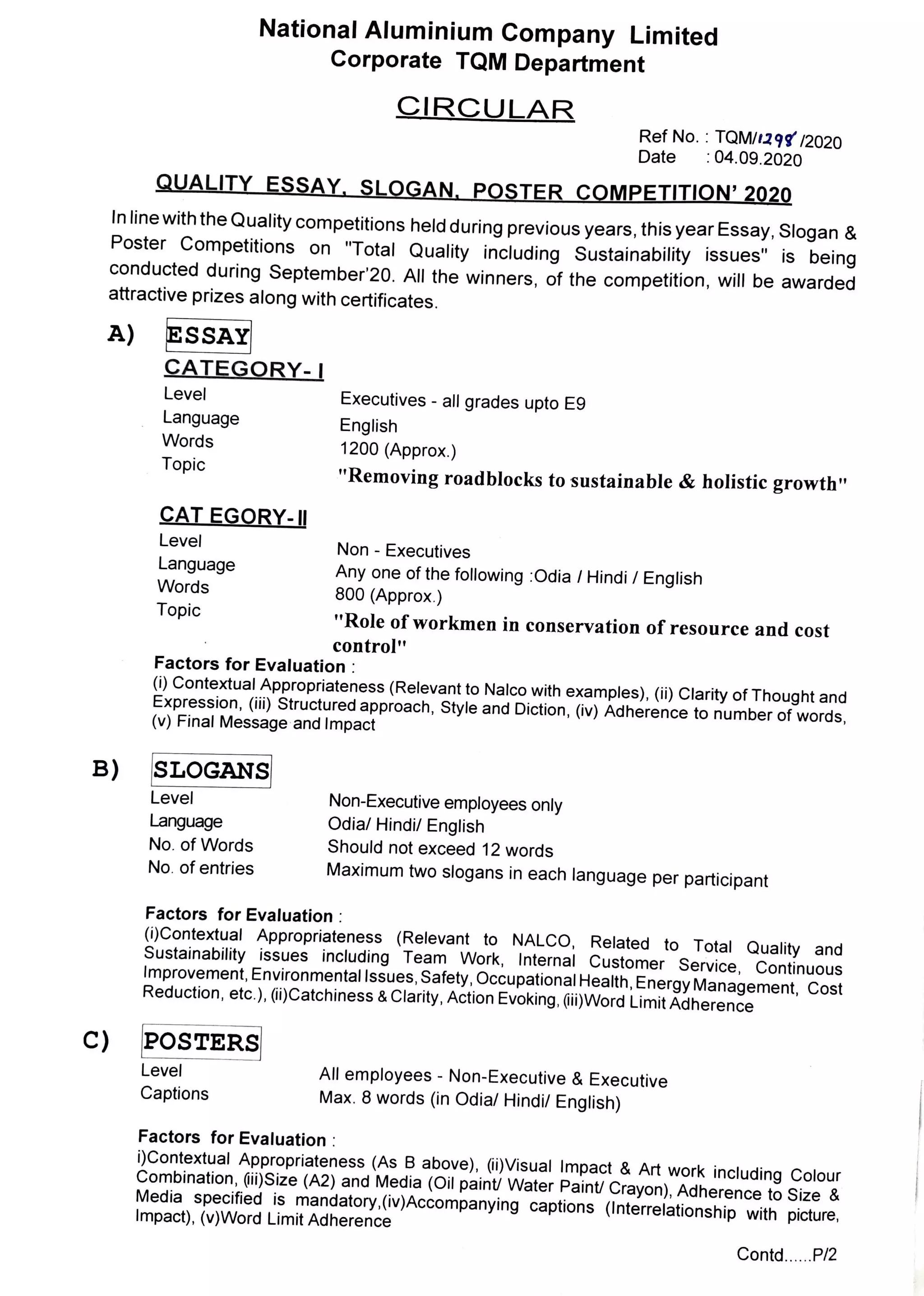 Quality essay, slogan, poster competition 2020 | PDF