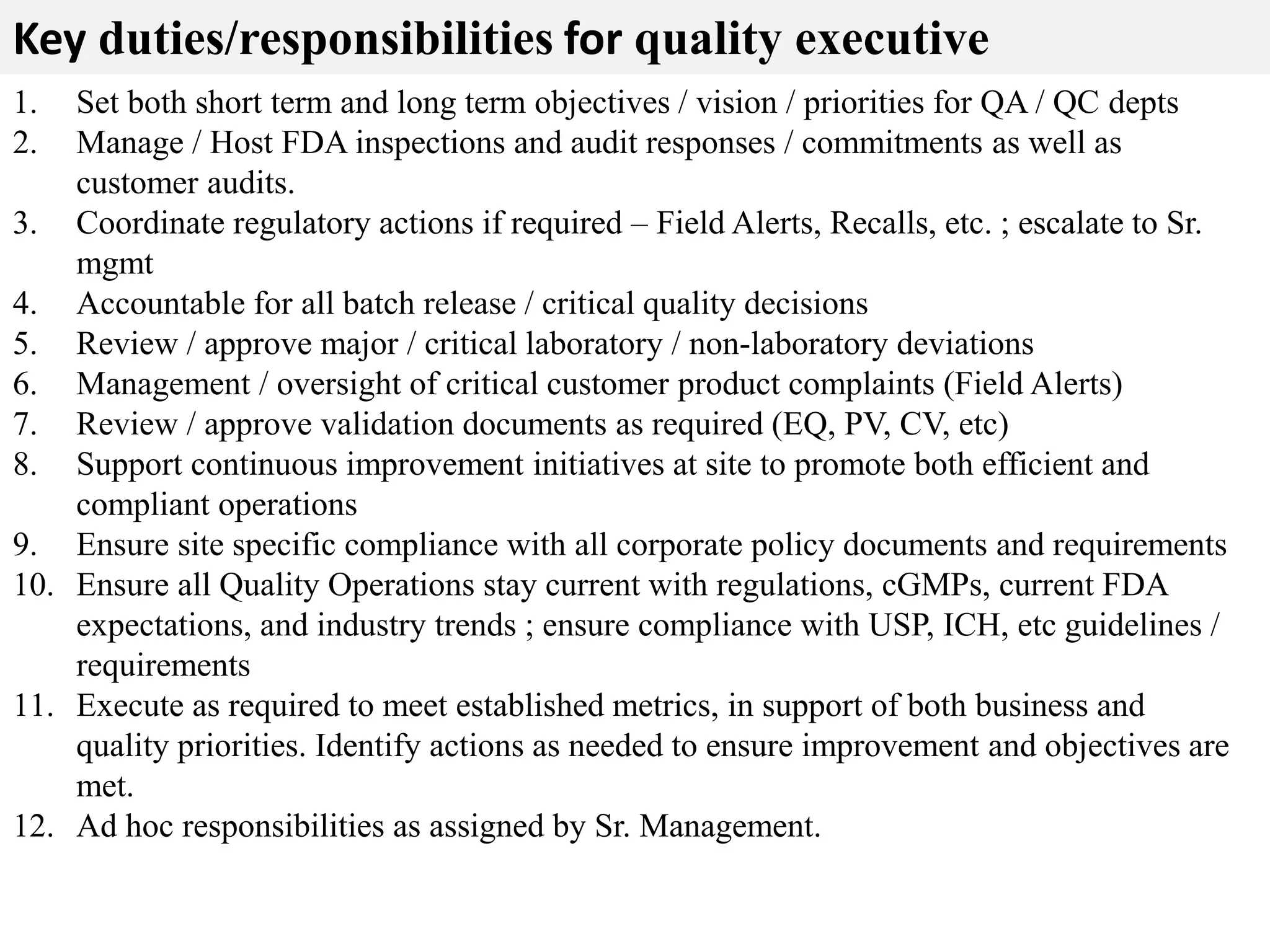 Quality executive job description | PPTX