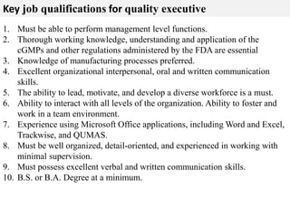 Quality executive job description | PPTX