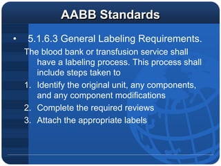 Regulatory Requirements for Labeling Neonatal Blood Components | PDF ...
