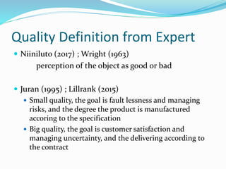 Quality, fulfillment of customer's requirements and spesification | PPT