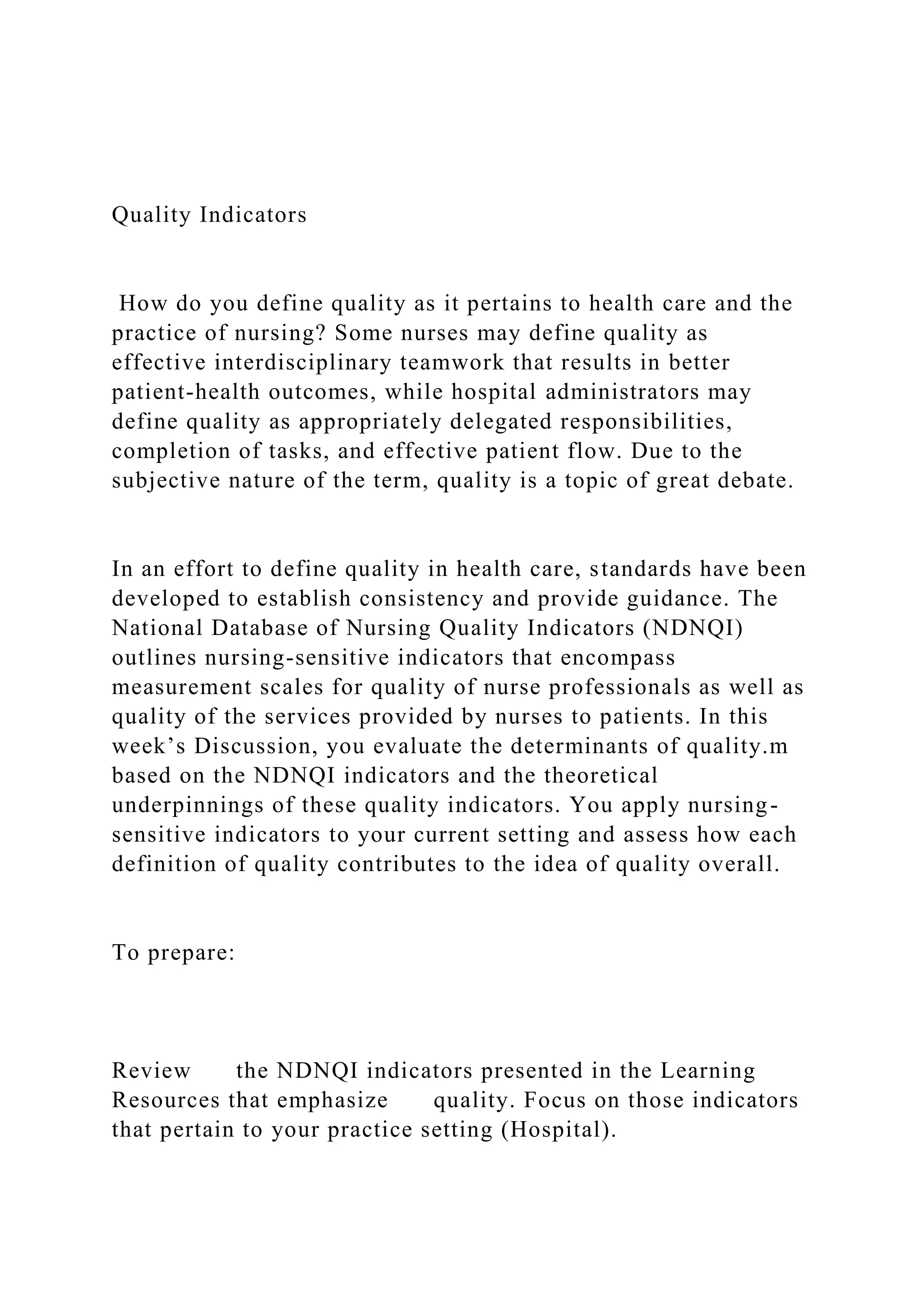 Quality Indicators How do you define quality as it pertain.docx