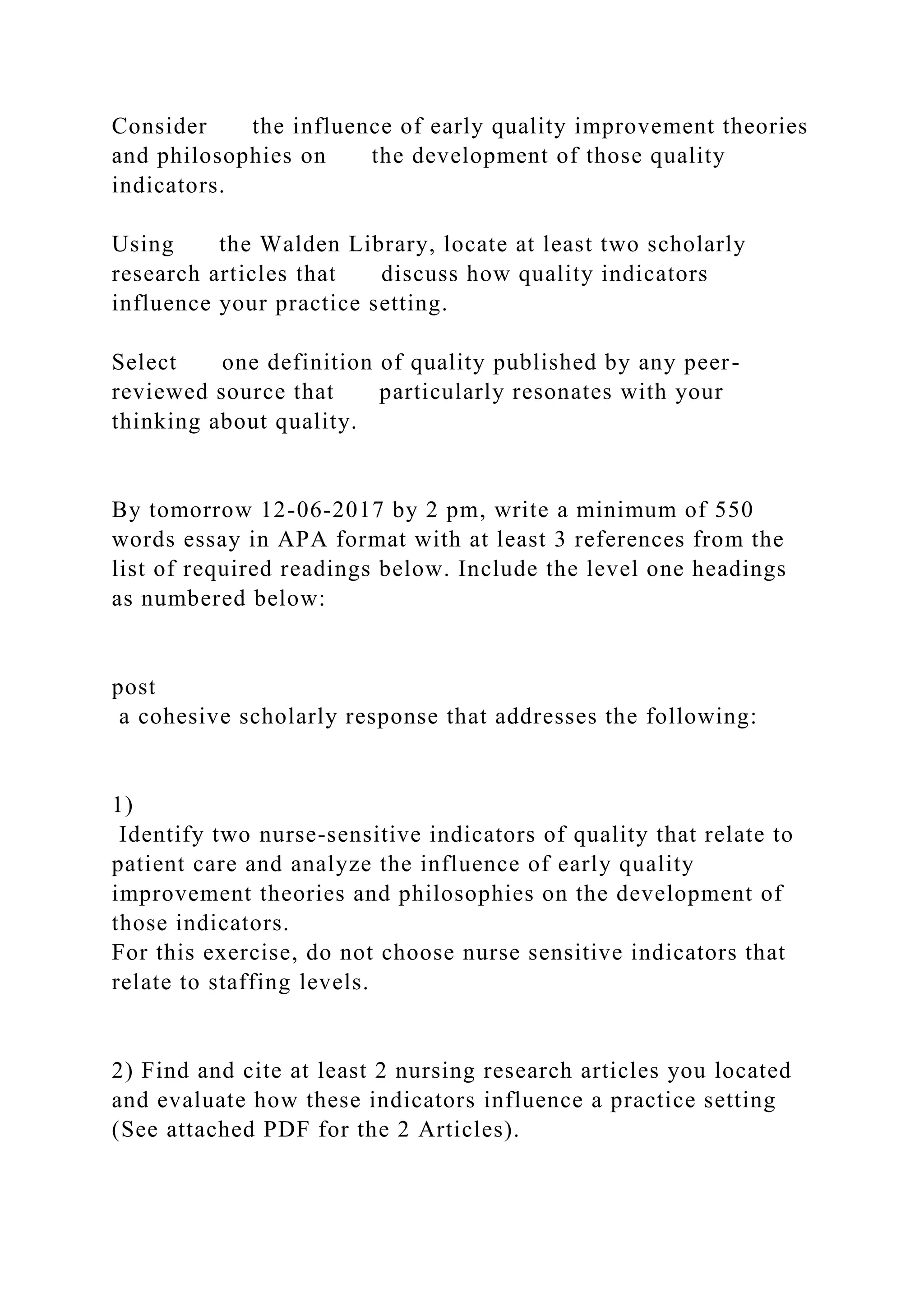 Quality Indicators How do you define quality as it pertain.docx ...