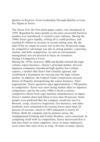 Quality in Practice From Leadership Through Quality to Lean Six S.docx