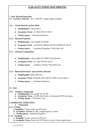 Quality inspection in Manufacturing Of TRANSMISSION Towers. | PDF