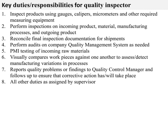 Quality inspector job description | PPTX | Resume Writing and Advice ...
