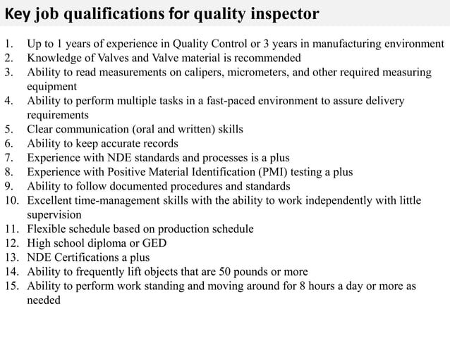 Quality inspector job description | PPTX | Resume Writing and Advice ...