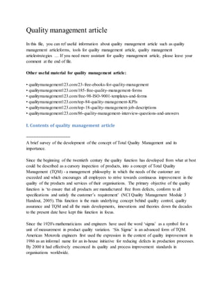 Quality management article | PDF