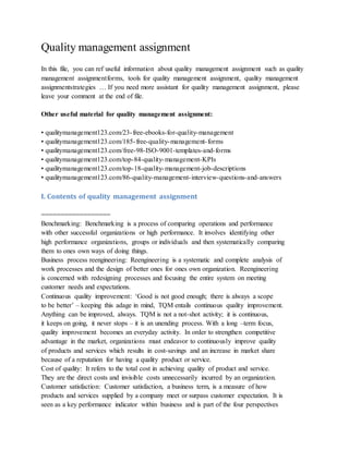 Quality management assignment | DOCX