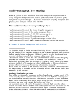 Quality management best practices | DOCX