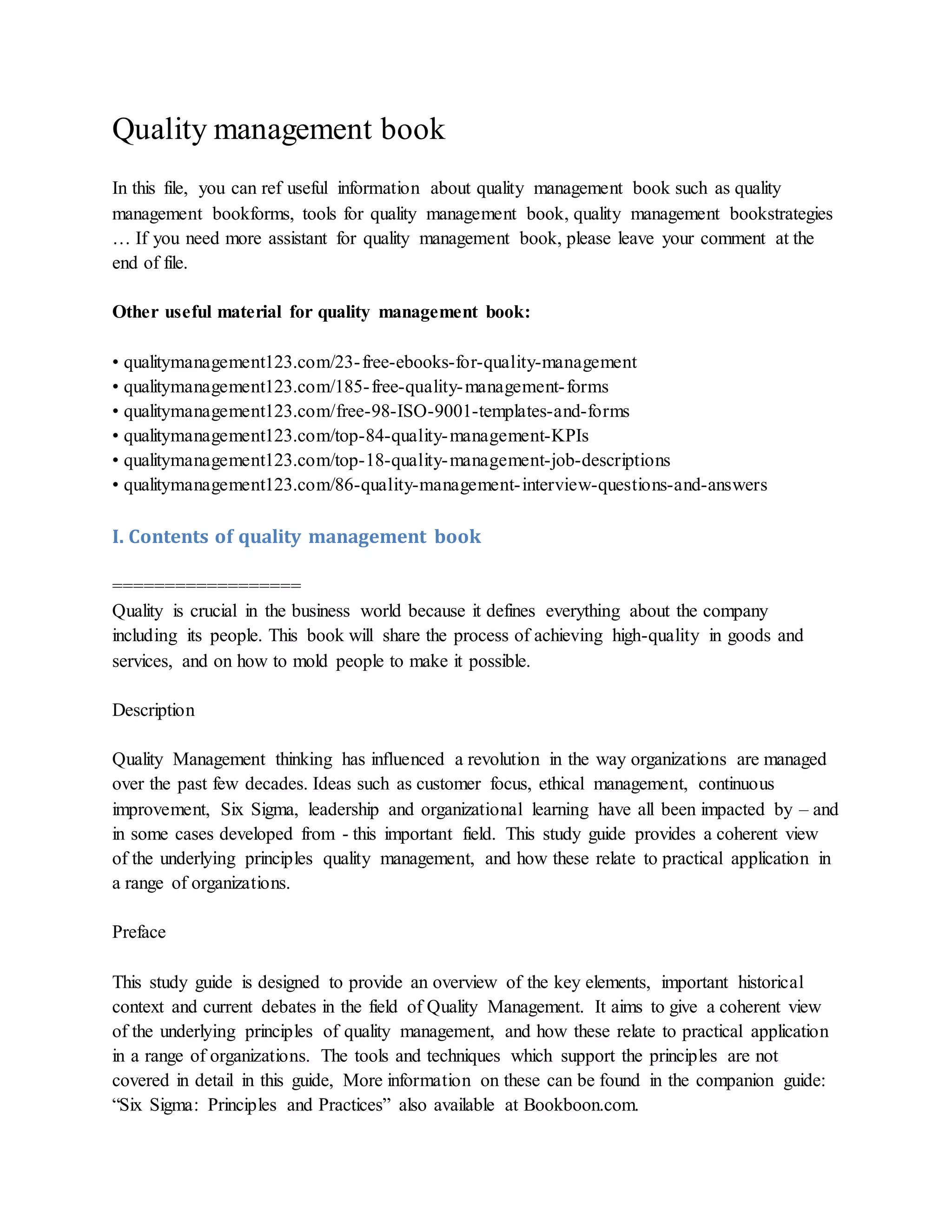 Quality management book | DOCX