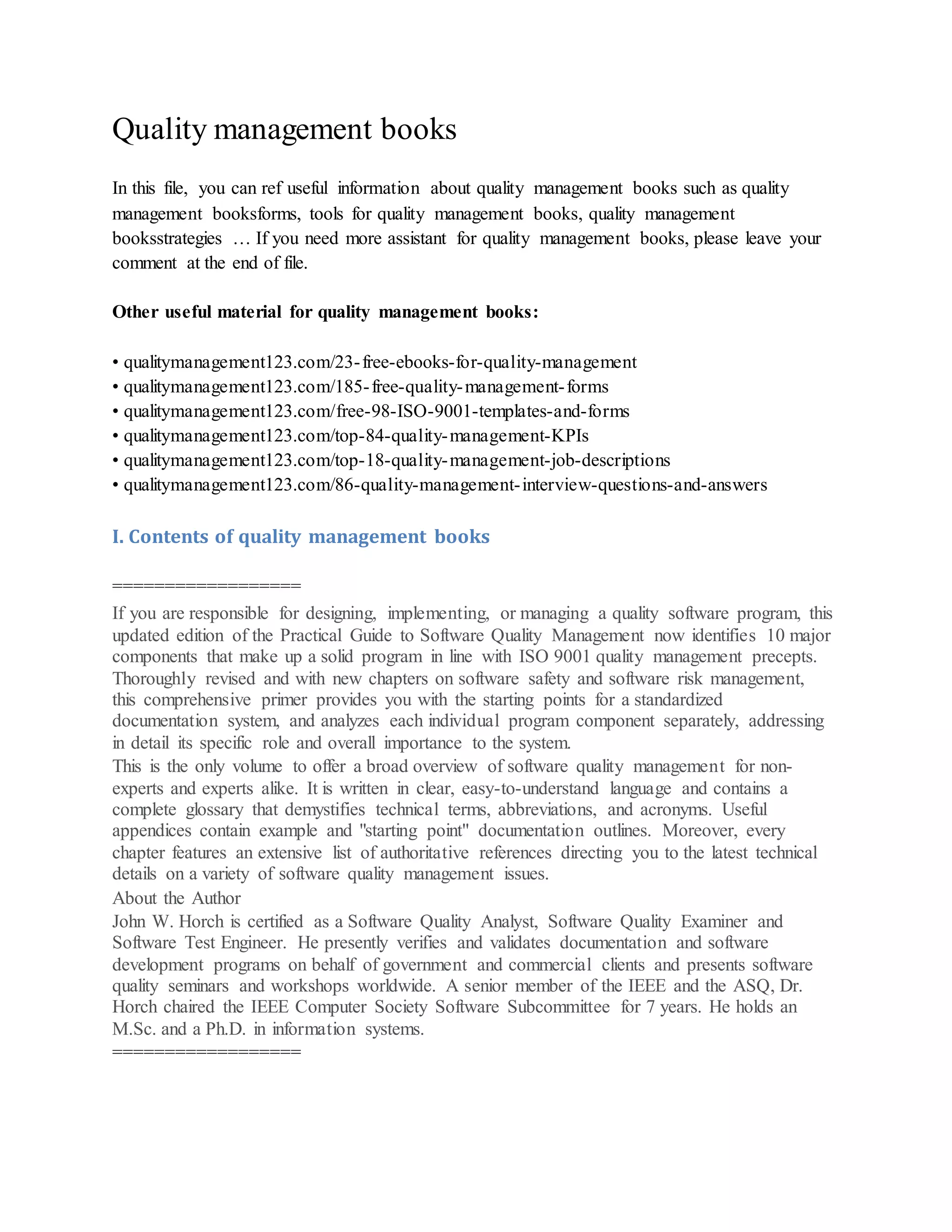 Quality management books | DOCX