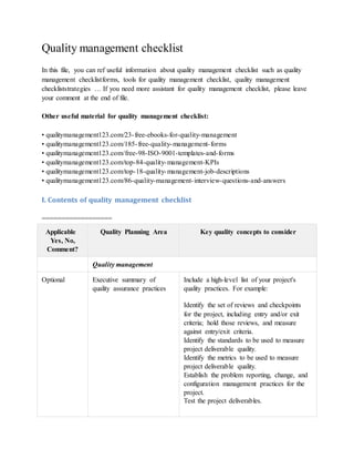 Quality management checklist | PDF