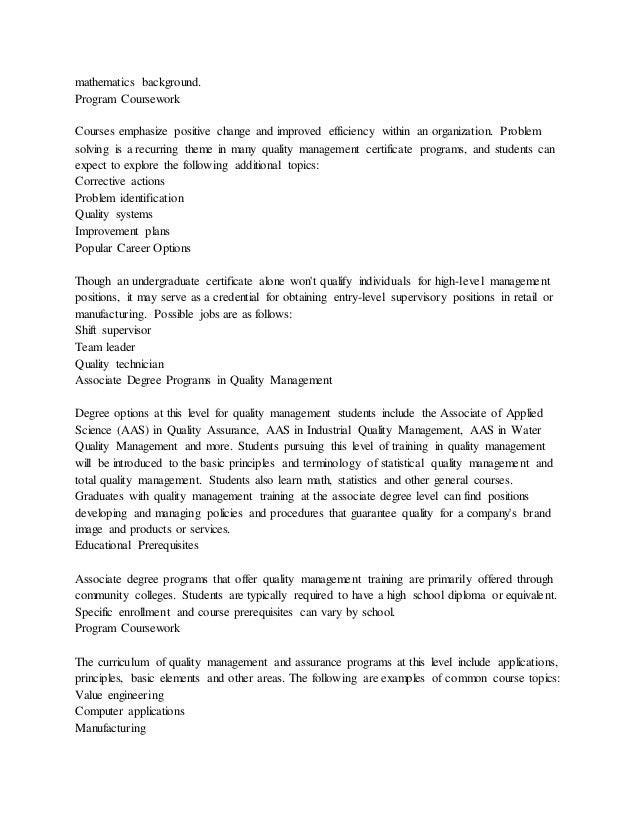 Quality management degrees