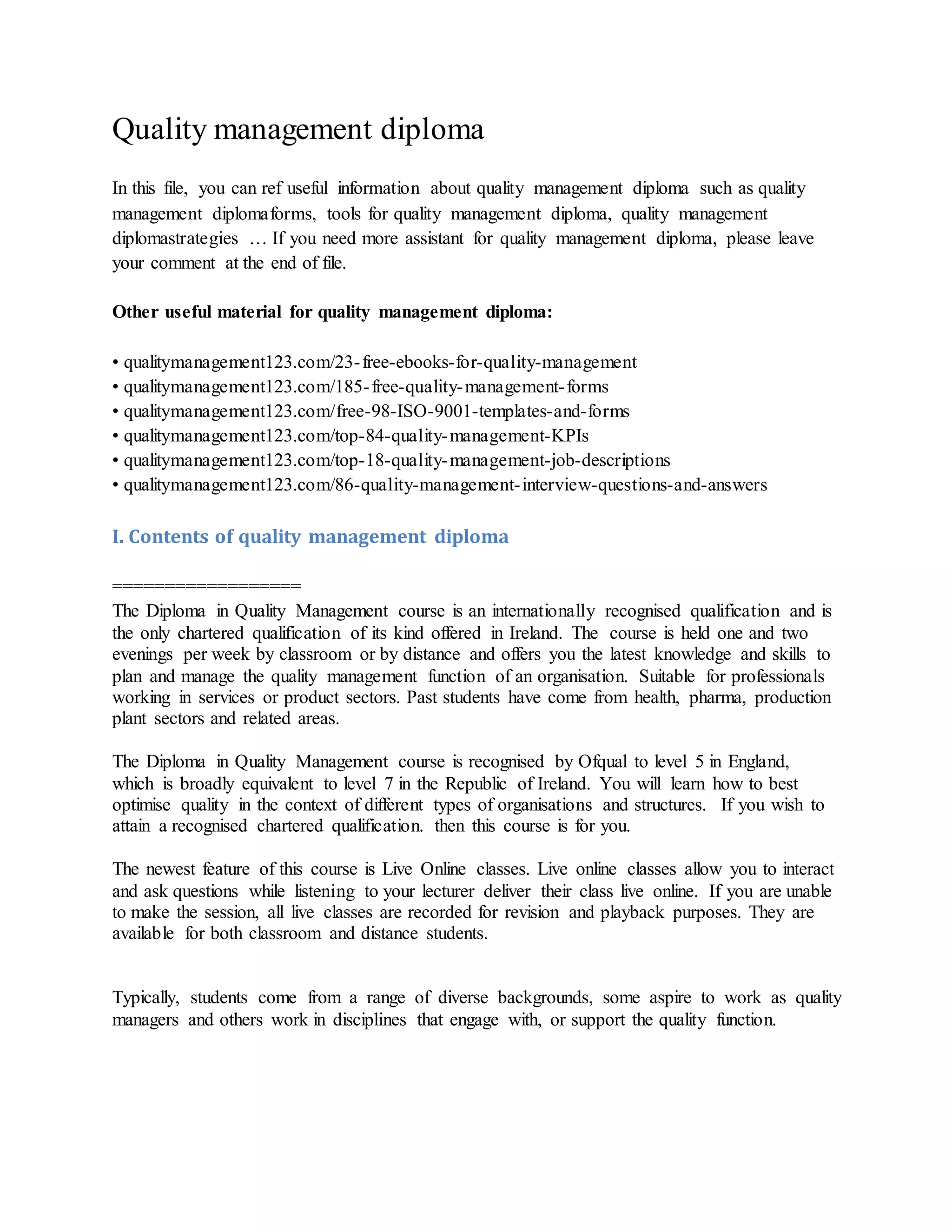 Quality management diploma | DOCX