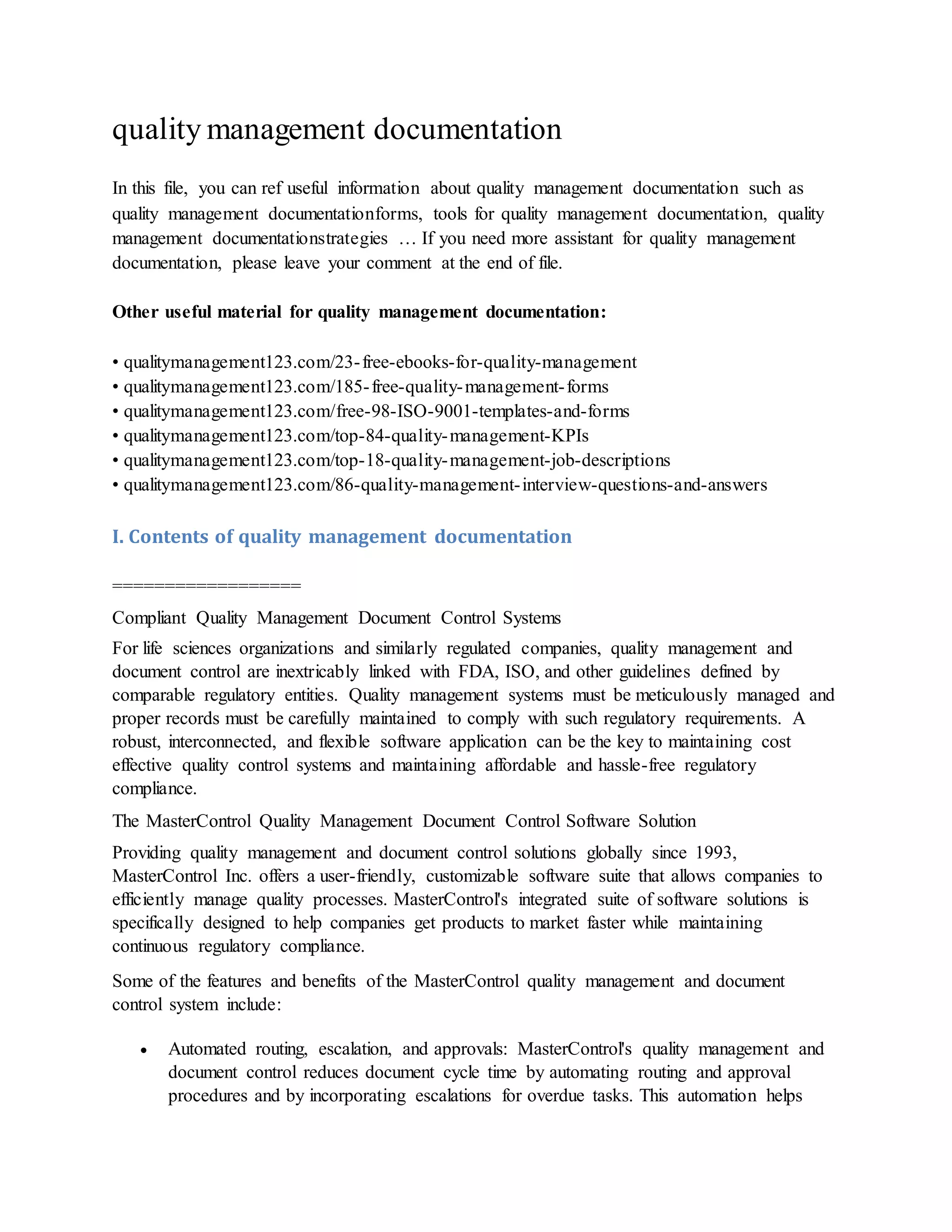 Quality management documentation | PDF