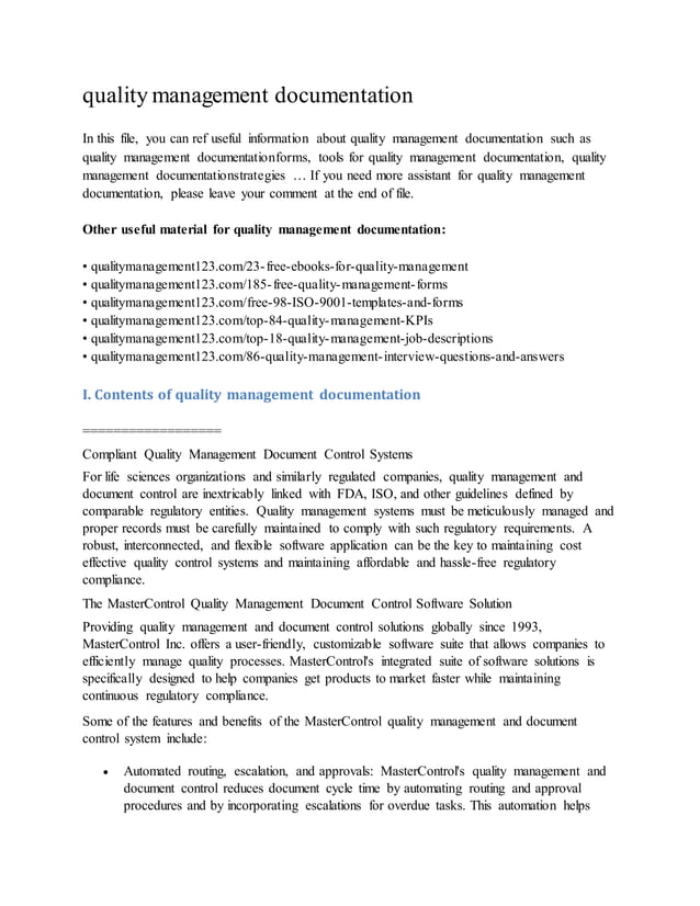 Quality management documentation | PDF