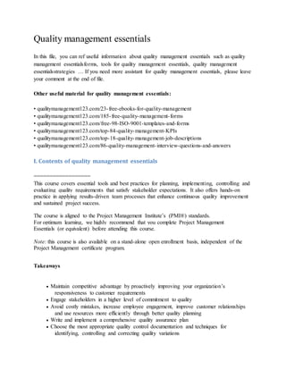 Quality management essentials | DOCX