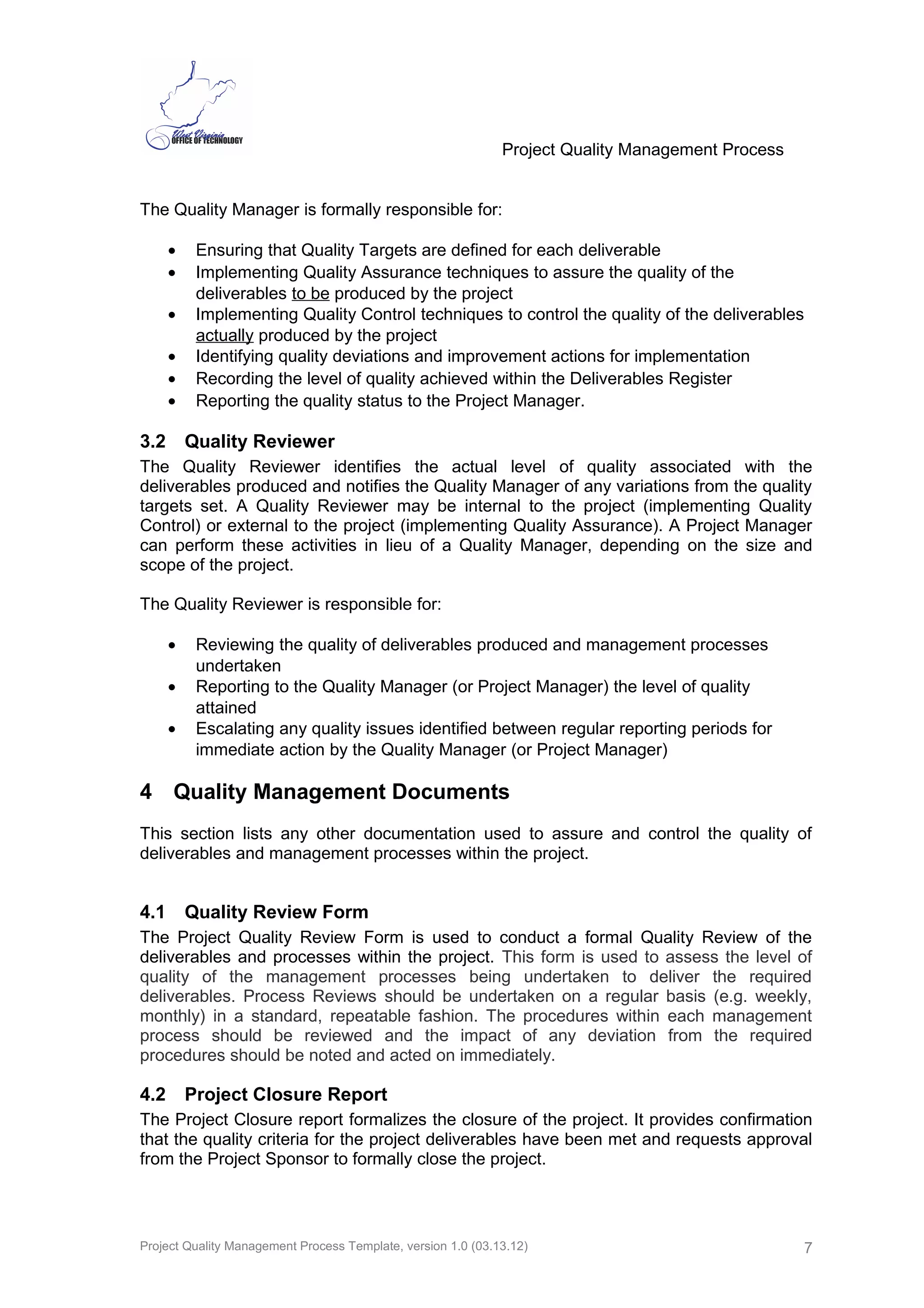 Quality management form | DOC