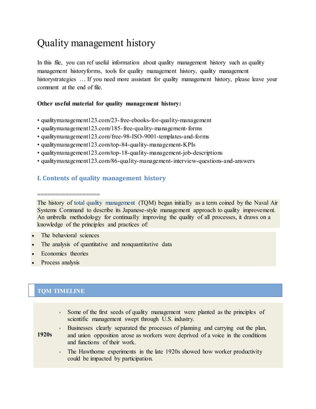 Quality management history | DOCX | Mechanical and Industrial ...