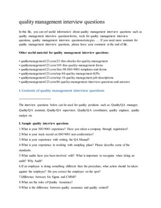 Quality management interview questions | DOCX