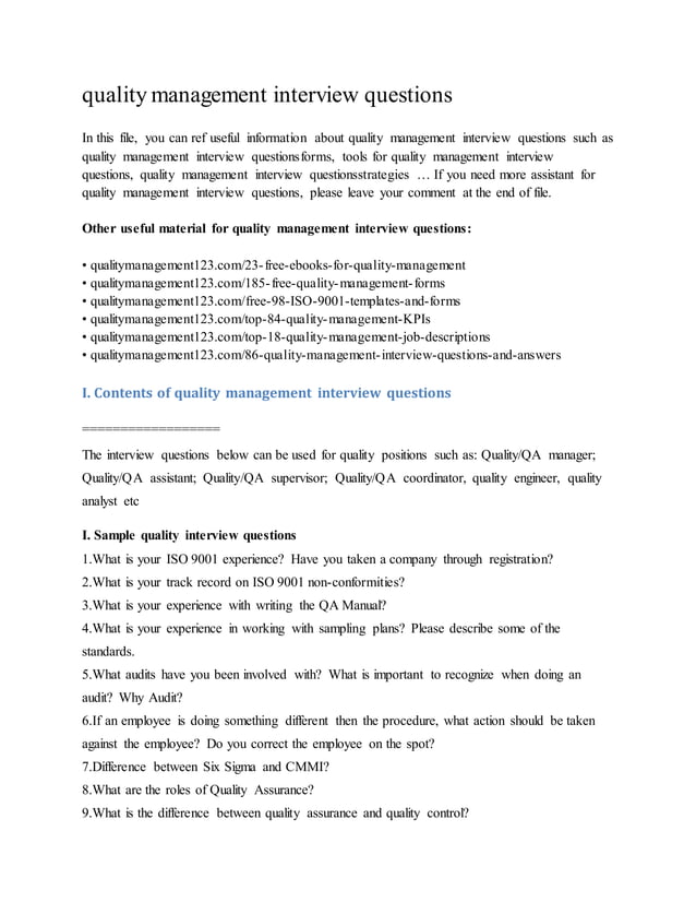 Quality management interview questions | DOCX | Resume Writing and ...