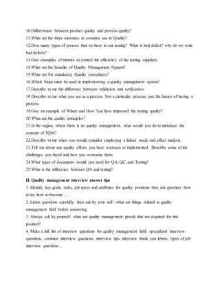 Quality management interview questions | DOCX