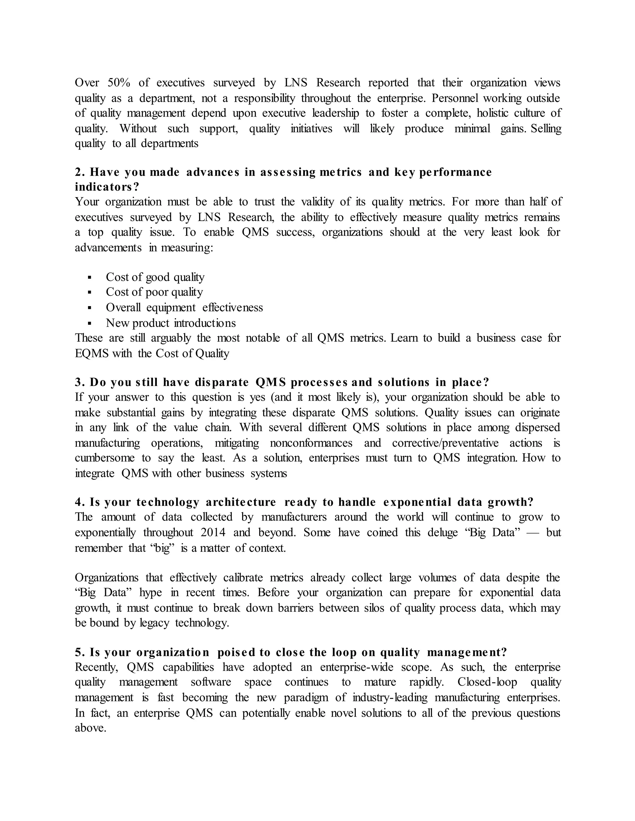 Quality management issues | DOCX