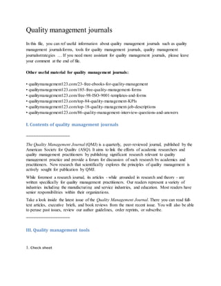 Quality management journals | DOCX | Publishing Industry | Industries