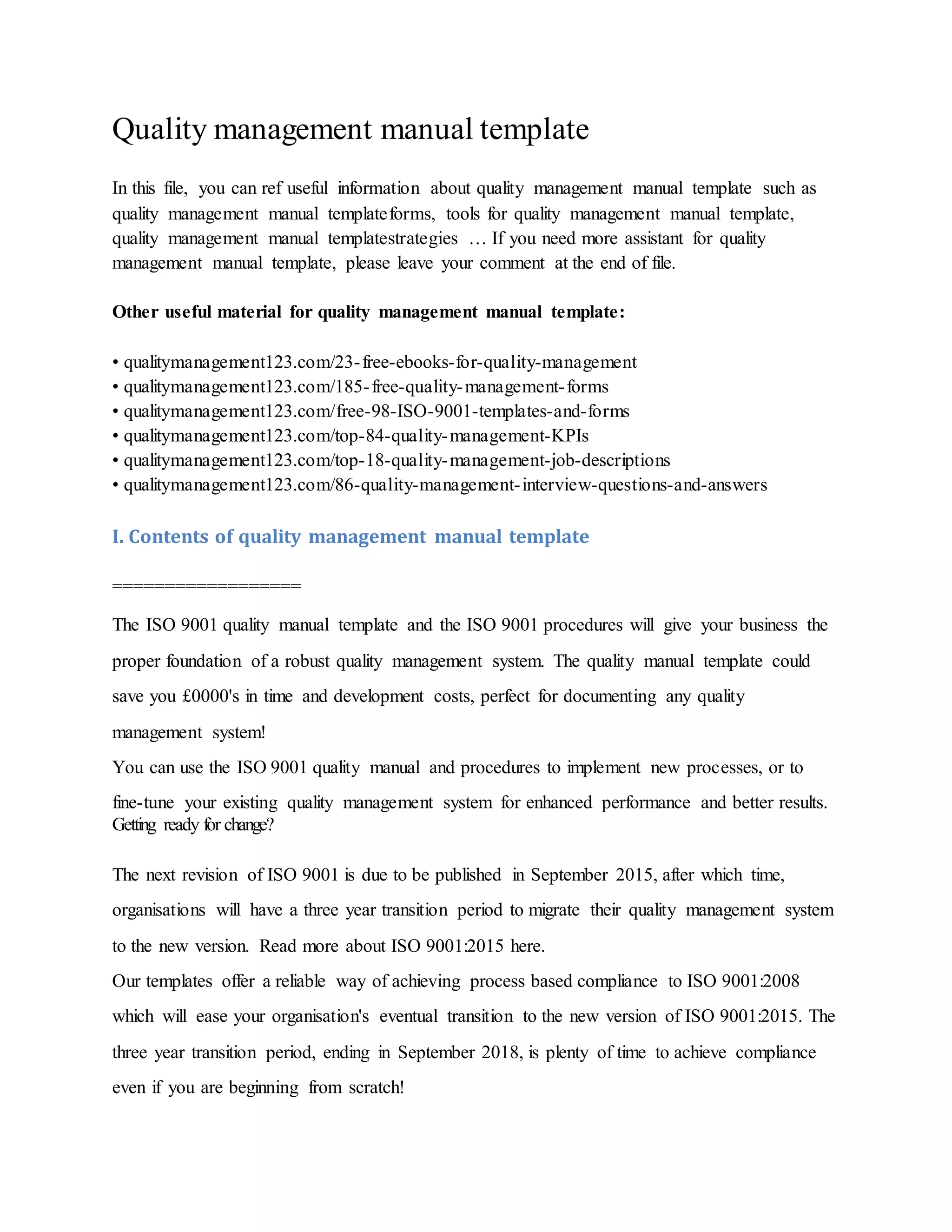 Quality management manual template | DOCX