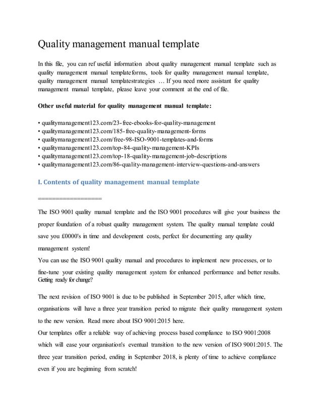 Quality management manual template | PDF