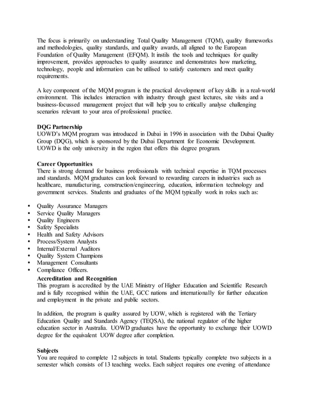 Quality management masters degree | DOCX | Postgraduate Education ...