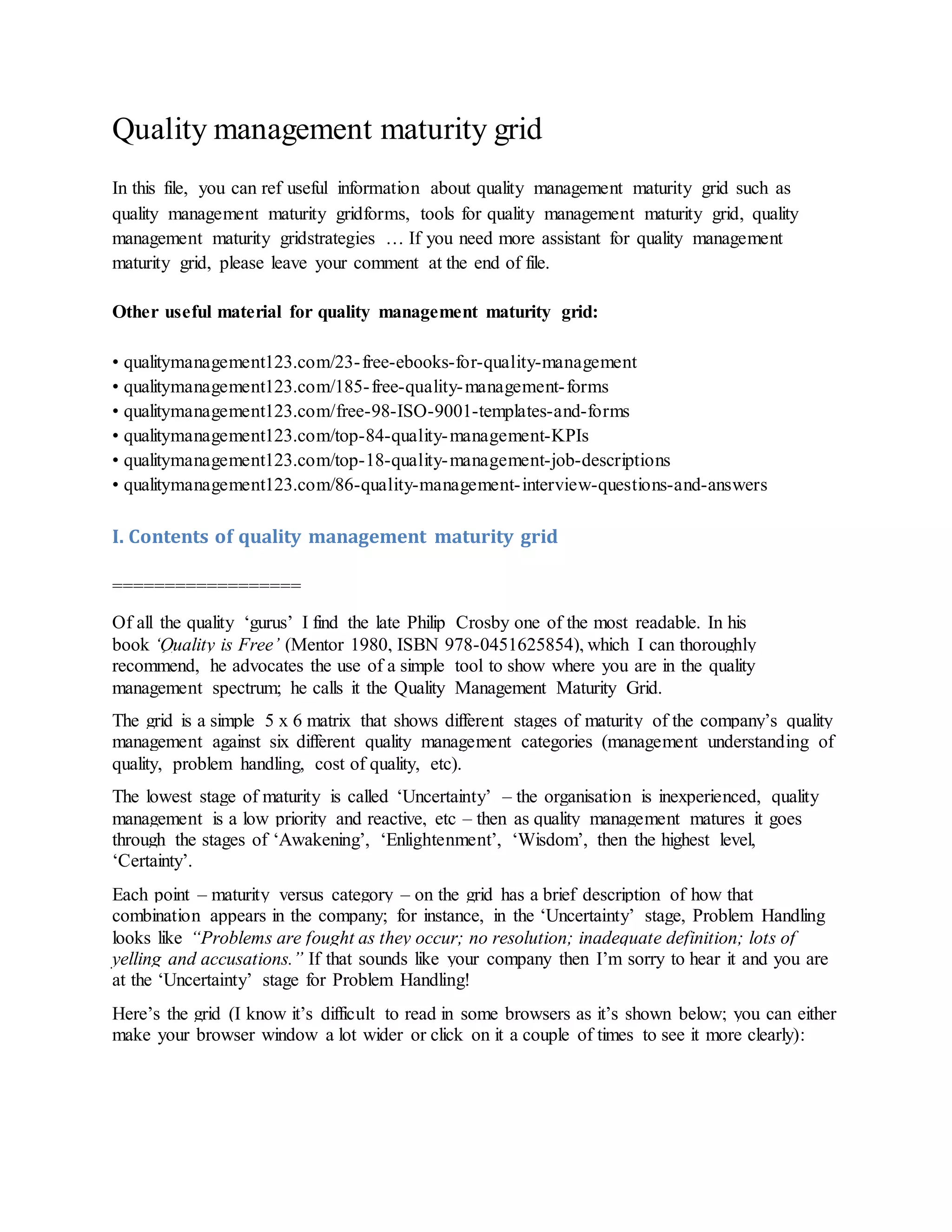 Quality management maturity grid | DOCX