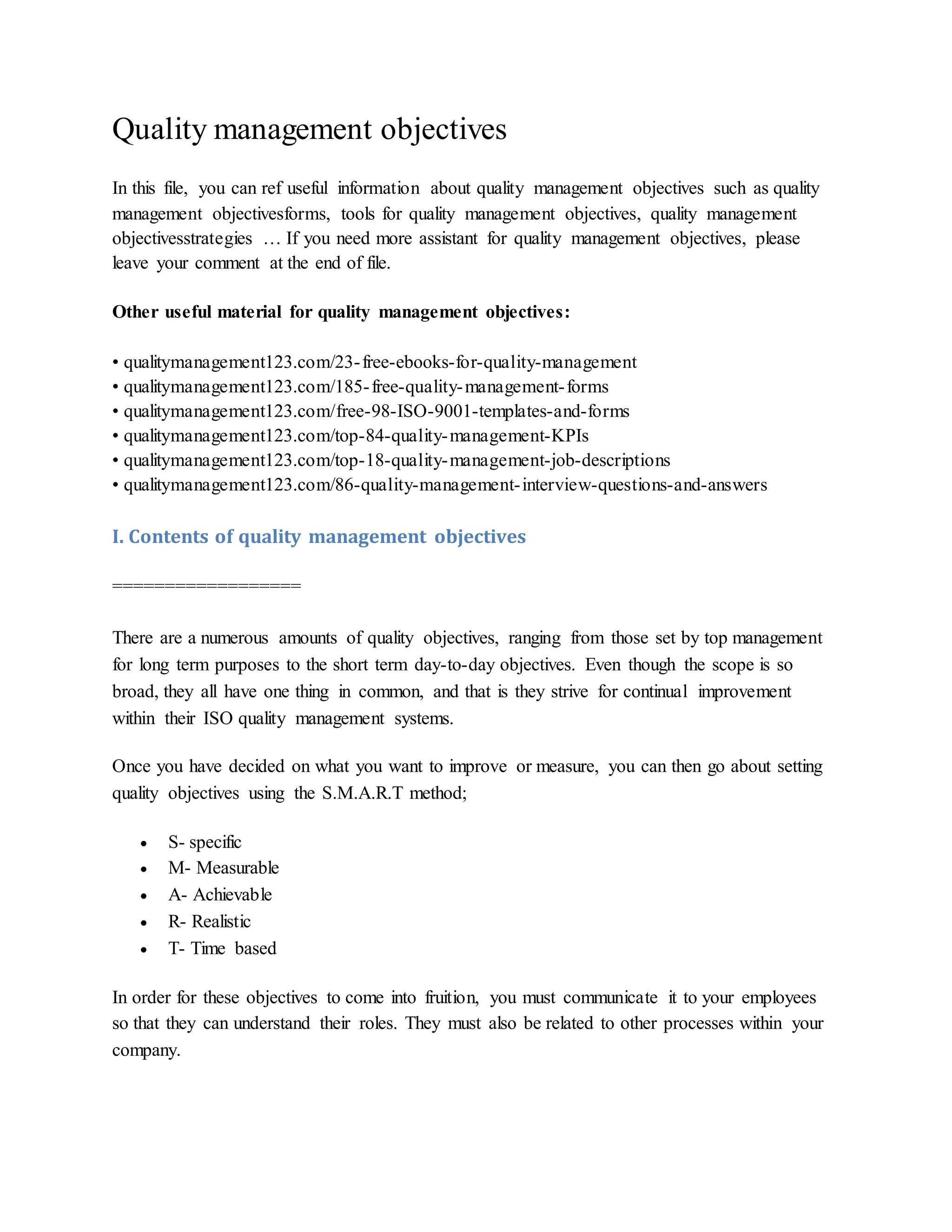 Quality management objectives | DOCX