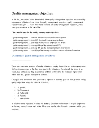 Quality management objectives | DOCX