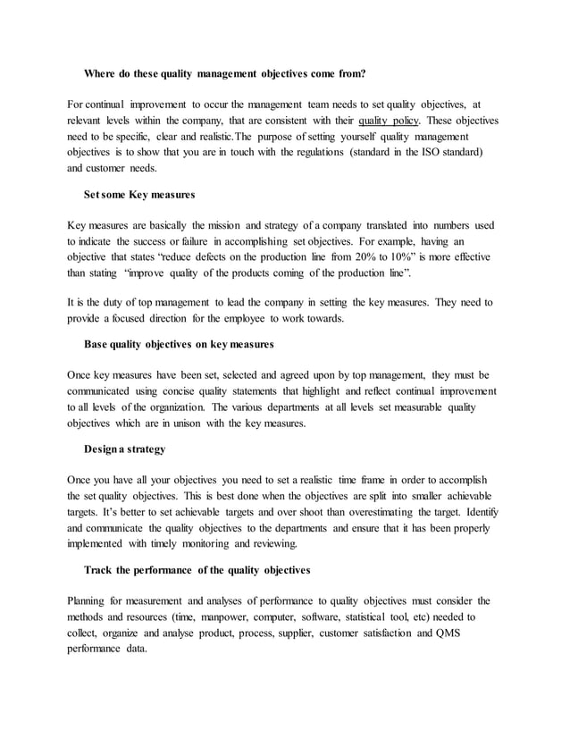 Quality management objectives | PDF