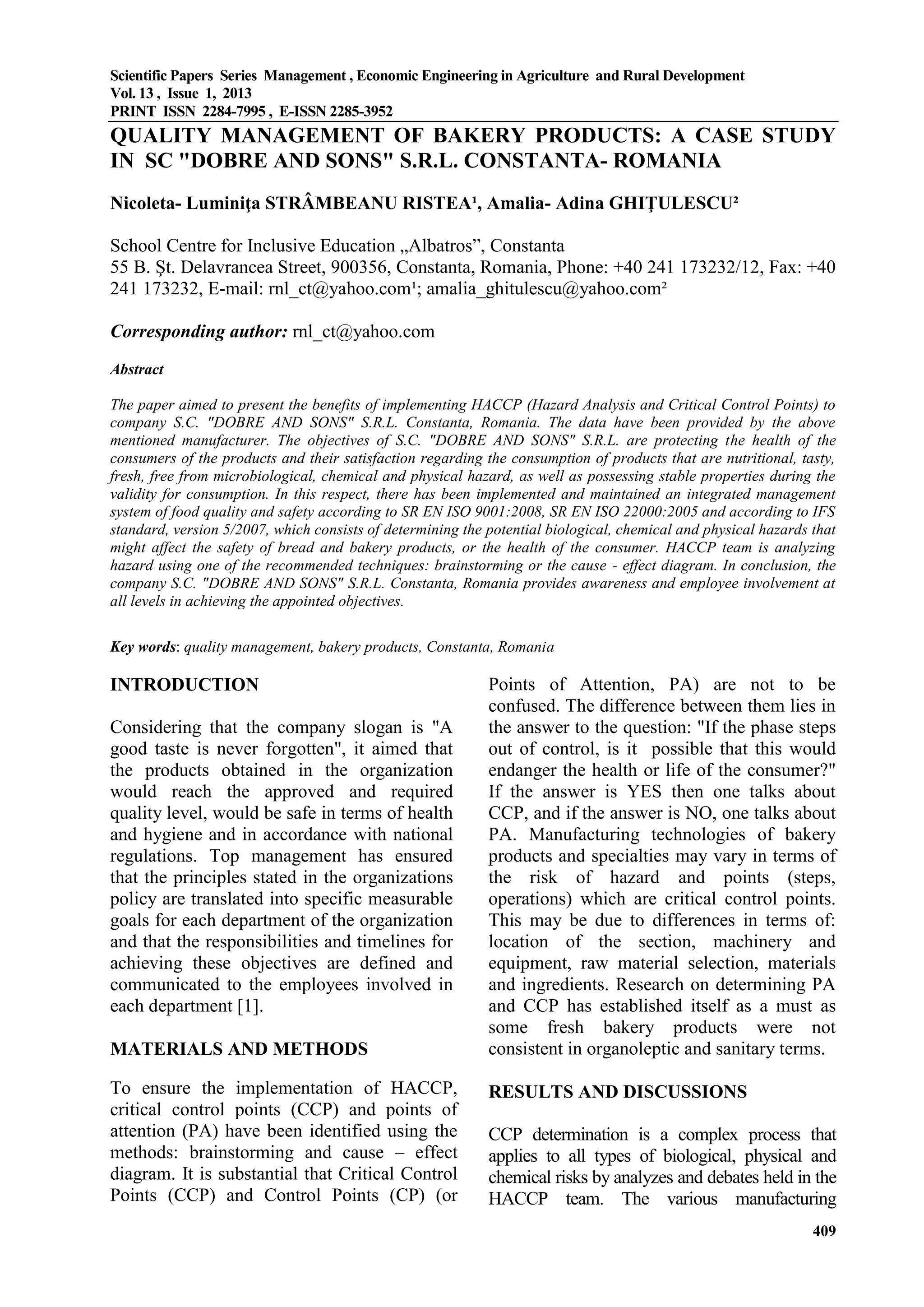 Quality management of bakery products | PDF