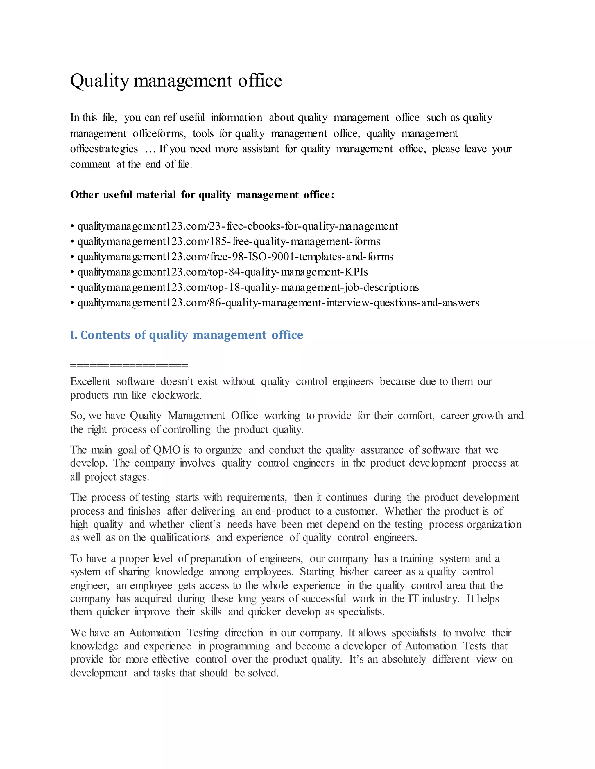 Quality management office | DOCX