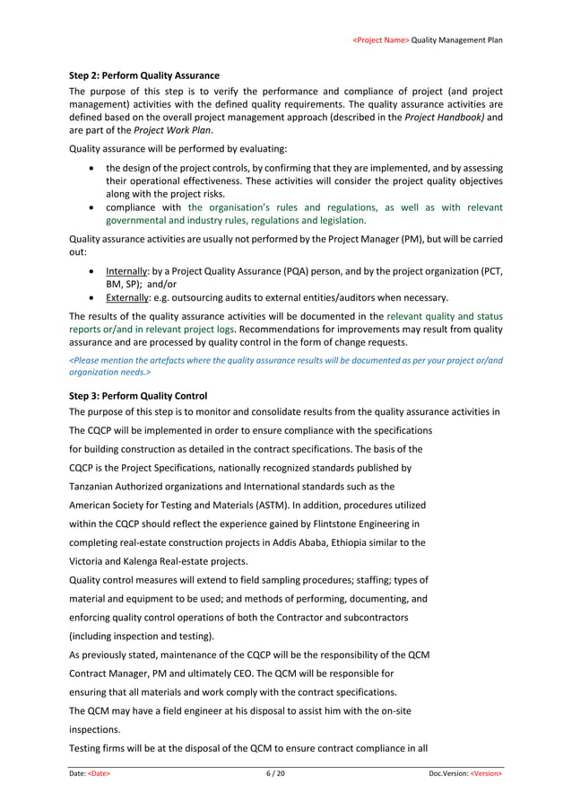 Quality_Management_Plan Template.docx | Civil Engineering Industry ...