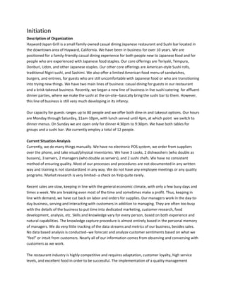 Quality Management Plan: Hayward Japan Grill | RTF